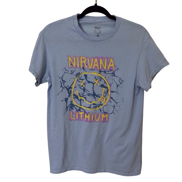 NIRVANA | Tops | Nirvana Small Blue Grunge Retro Short Sleeve Smiley ...